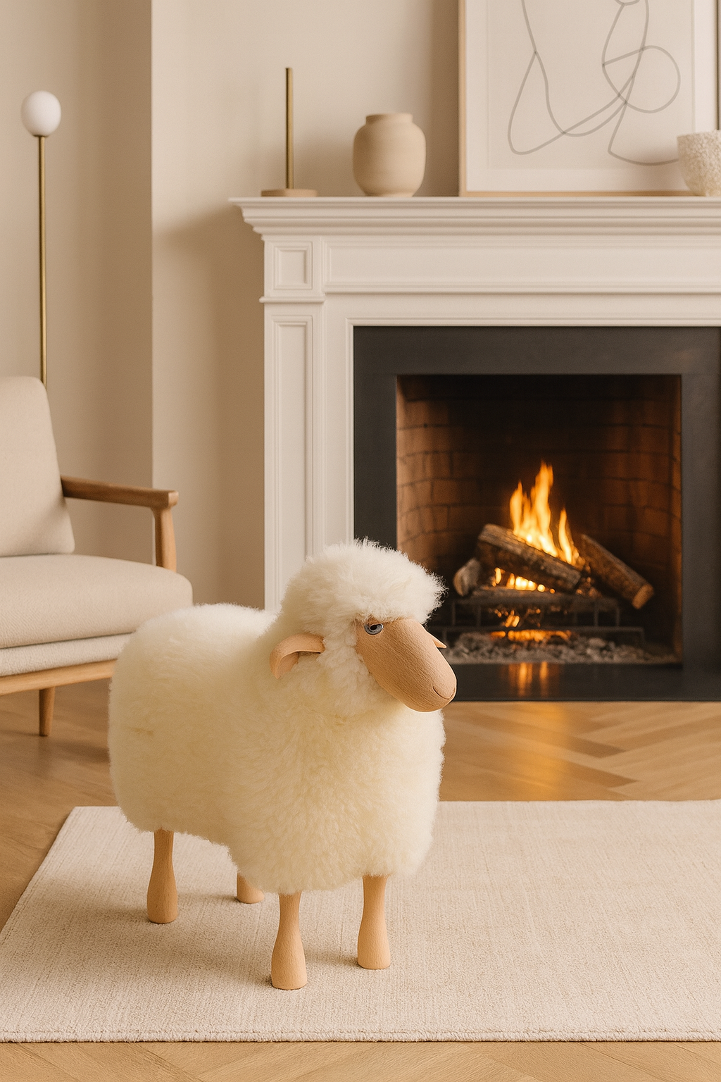 Sheep Stool, White Curly | Modern Relik